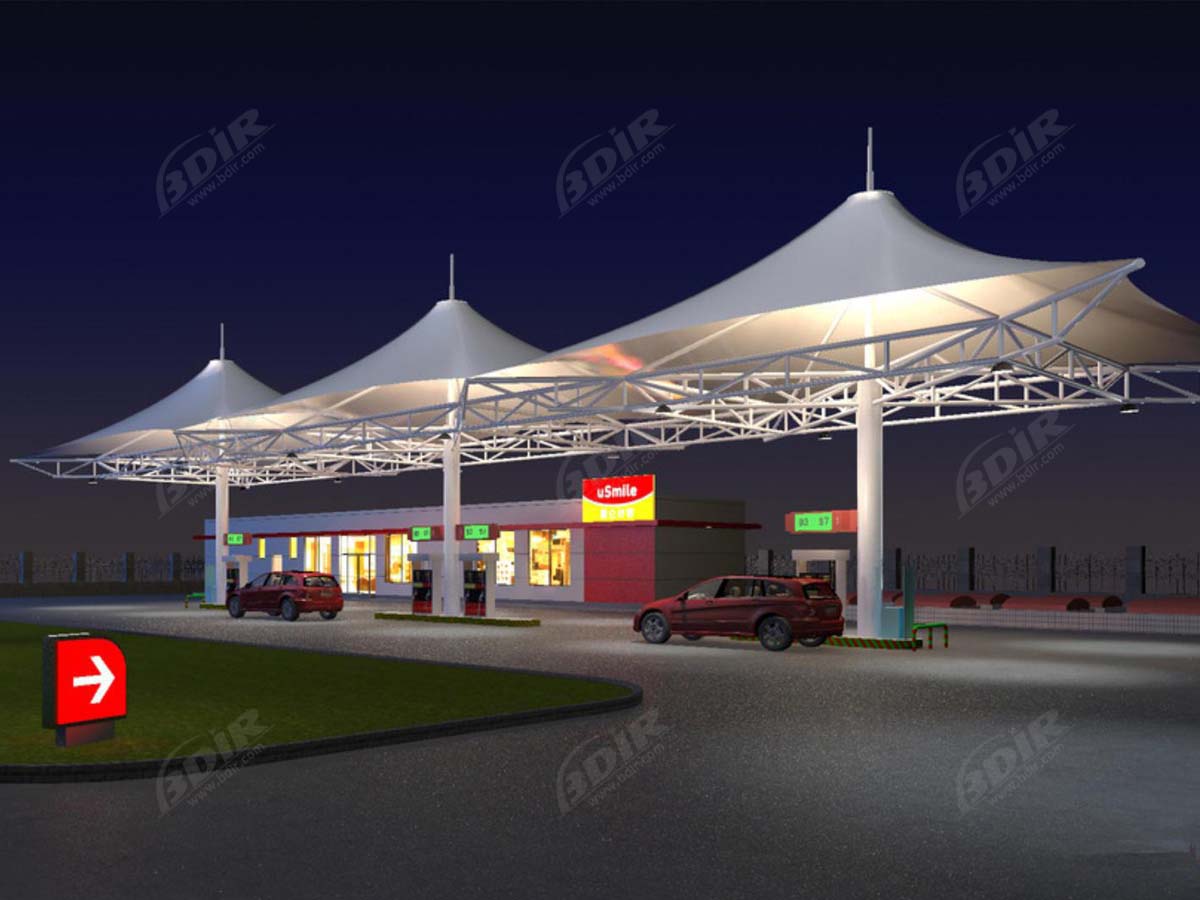 Petrol Pump Canopy - Oil and Gas Fuel Station Tensile Roof Structure